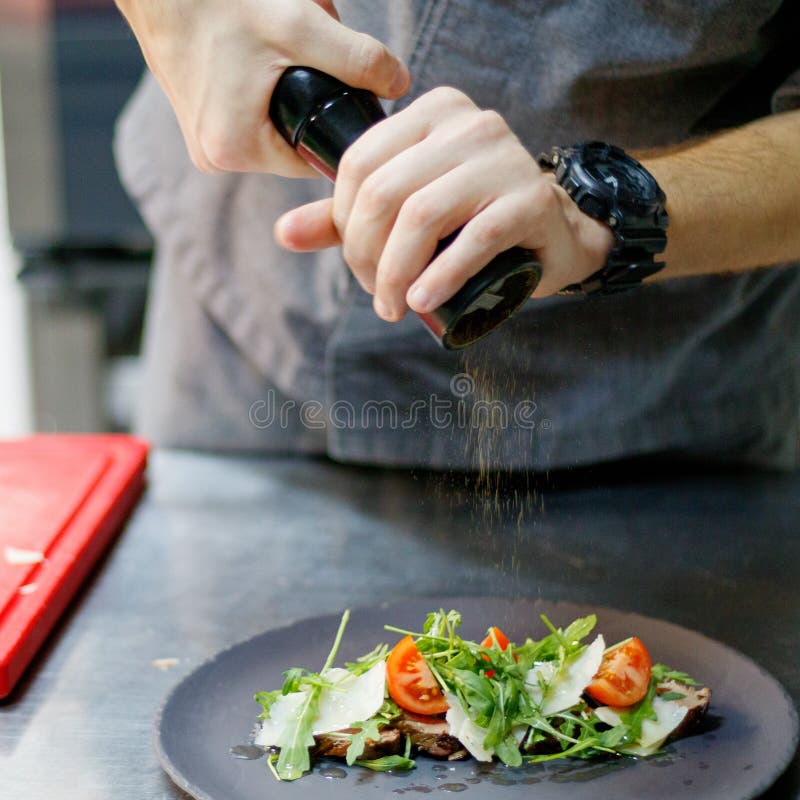 Chef makes beetroot salad. stock image. Image of chef - 101989689