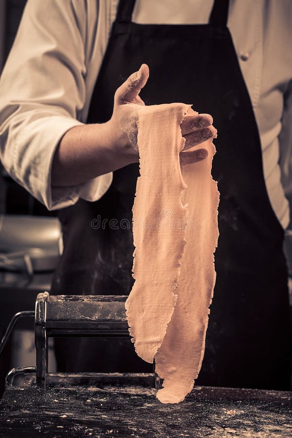 The Chef Makes Fresh Pasta from Scratch. Stock Photo - Image of ...