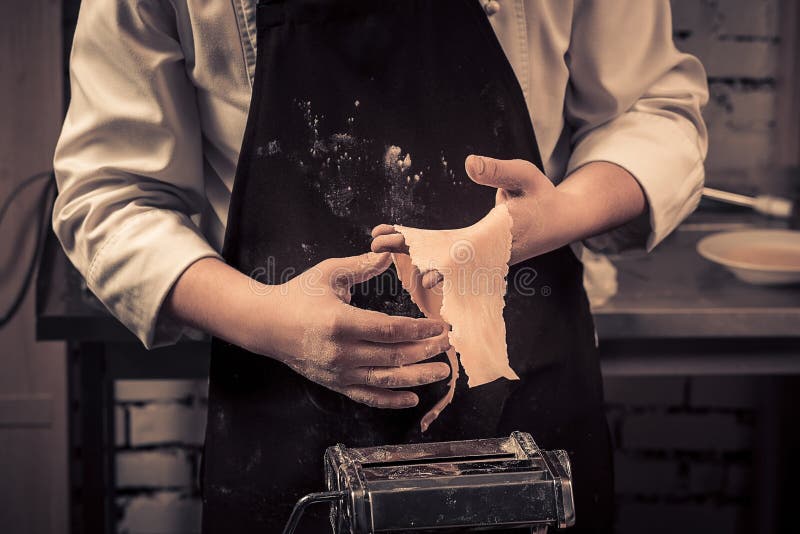 The Chef Makes Fresh Spaghetti from Scratch. Stock Photo - Image of ...