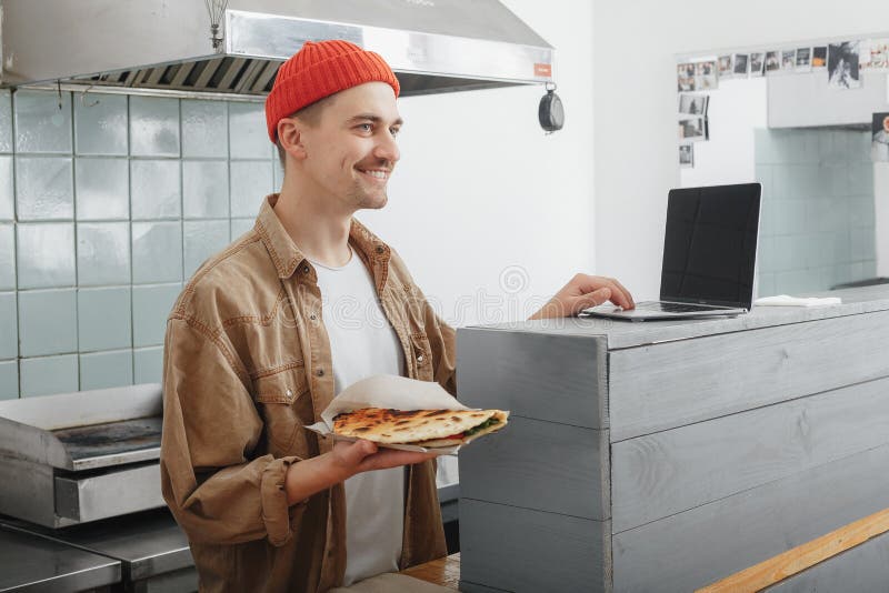 Chef Makes an Order on the Internet Stock Photo - Image of menu, online ...