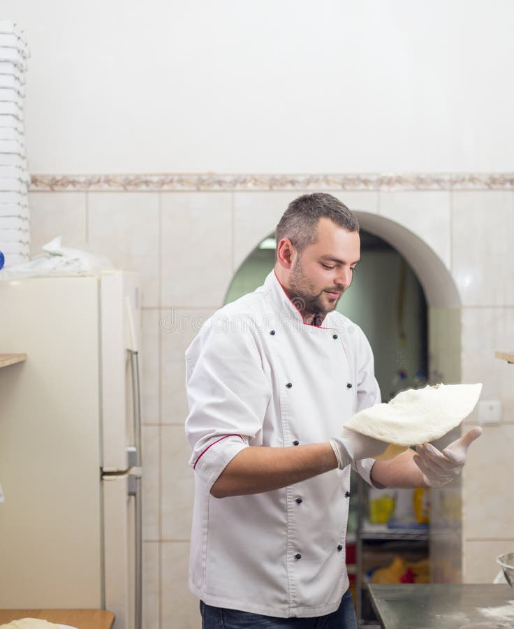 Chef makes pizza stock photo. Image of adult, happy, fast - 43467132
