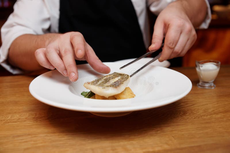 Chef is Making Appetizer with Fish Fillet Stock Photo - Image of cook ...