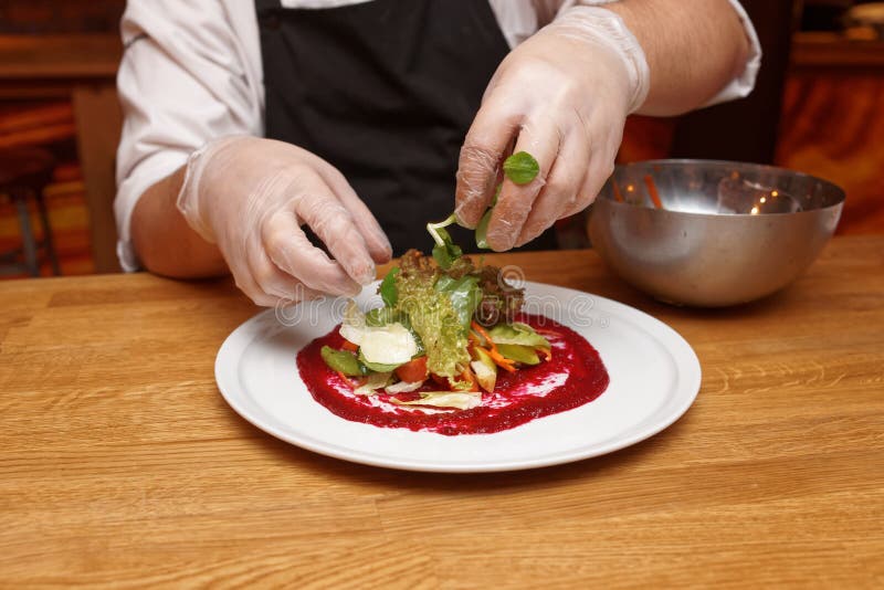 Chef is making appetizer stock image. Image of hand, cooking - 86504705