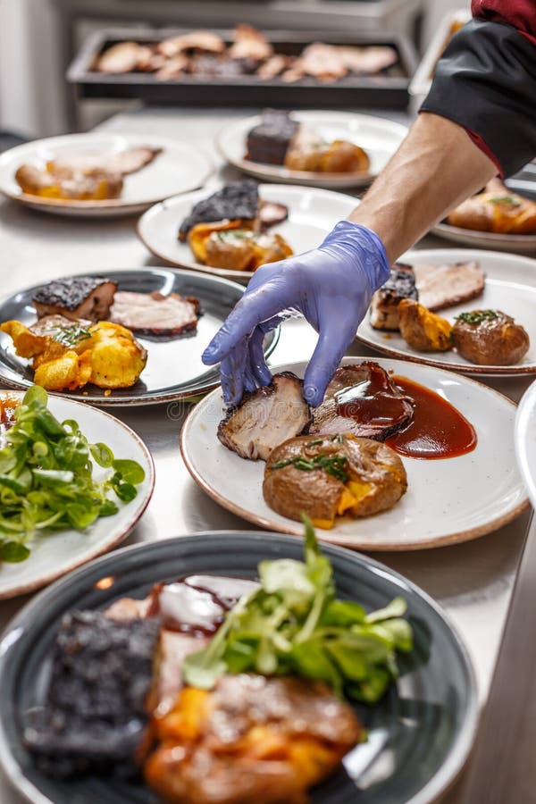 Chef is Making a Barbeque Dish Stock Photo - Image of fresh, hand ...