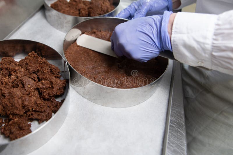 Chef Making Crust Cake from Chocolate and Cream Stock Photo - Image of ...