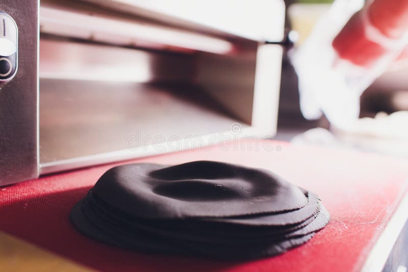 Chef Making Dough Pastry Sheeter Bakery Baker Forming Shaping Dough ...