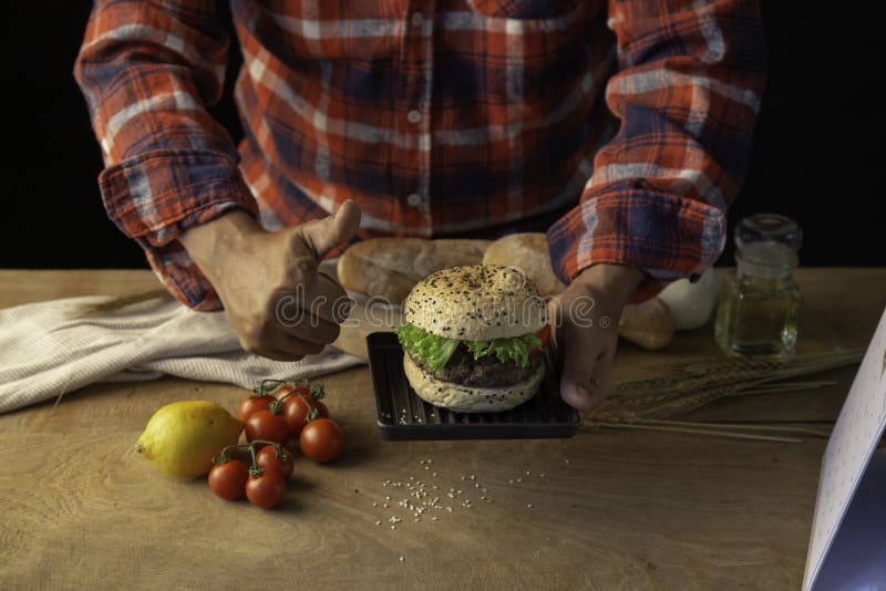 Chef Making Hamburger Homemade Stock Photo - Image of green, healthy ...