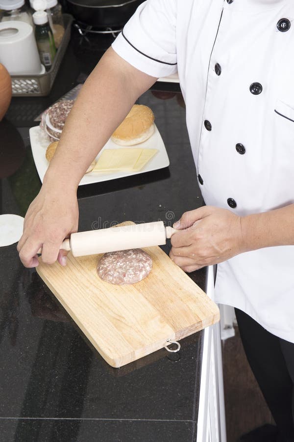 Chef Making Hamburger Patty Stock Photo - Image of round, patty: 56216660
