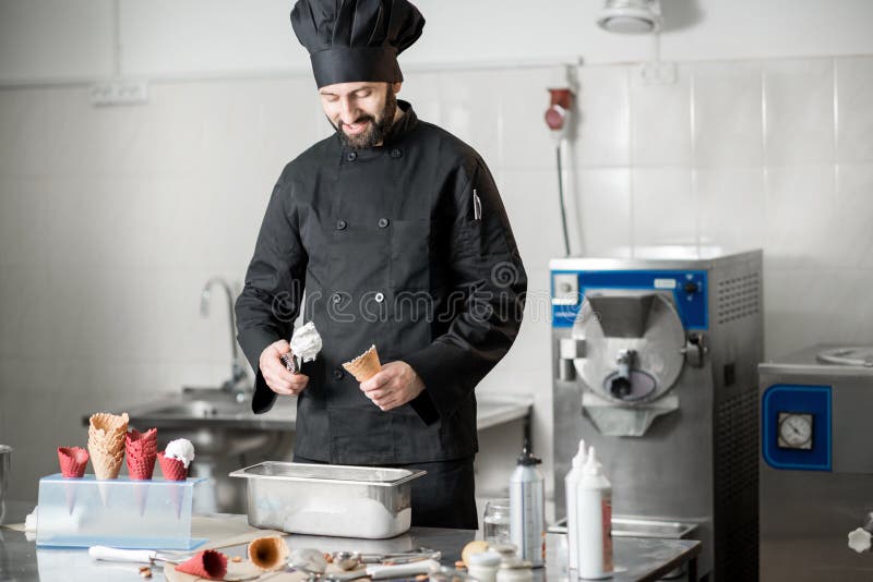 Chef making ice cream stock image. Image of factory - 112916419