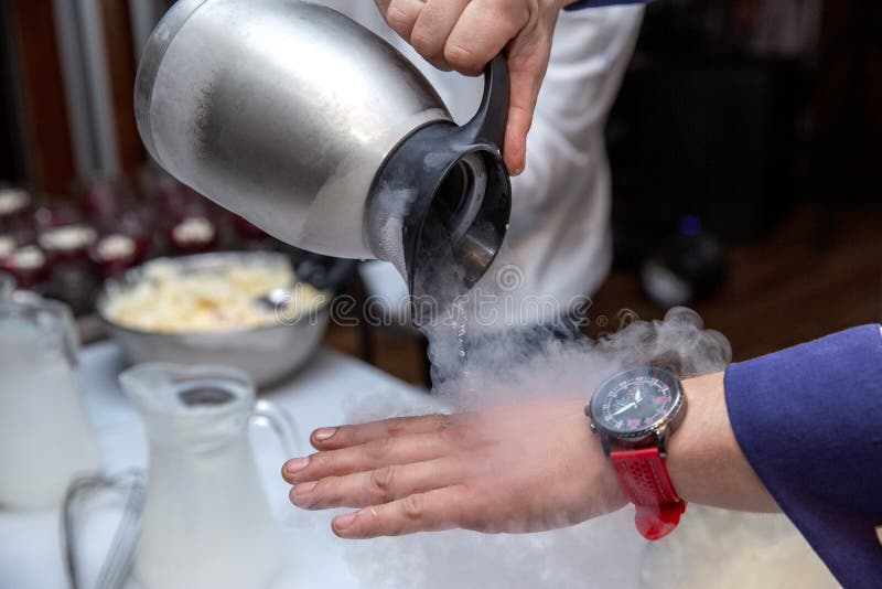 Chef is Cooking Ice Cream with Liquid Nitrogen Stock Image - Image of ...
