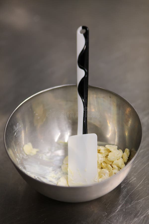 Cake Designer Preparing Lilac Ganache Filling with White Chocolate ...