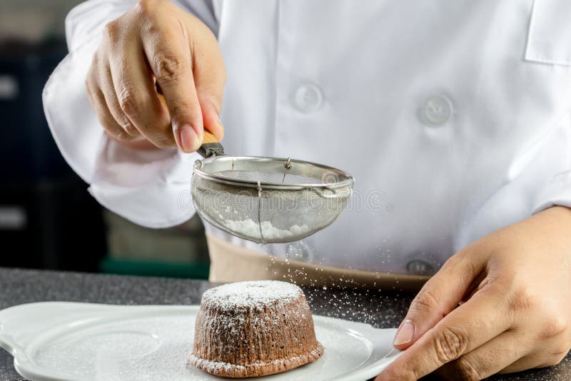 Chef Making Lava Chocolate Cake Stock Image - Image of fresh, yolk ...