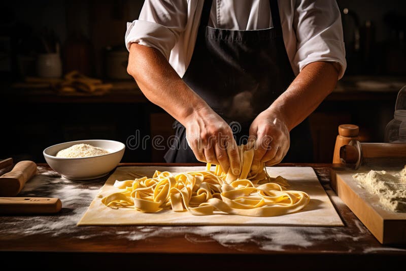 The Chef is Making Pasta. Hands Close Up Stock Illustration ...