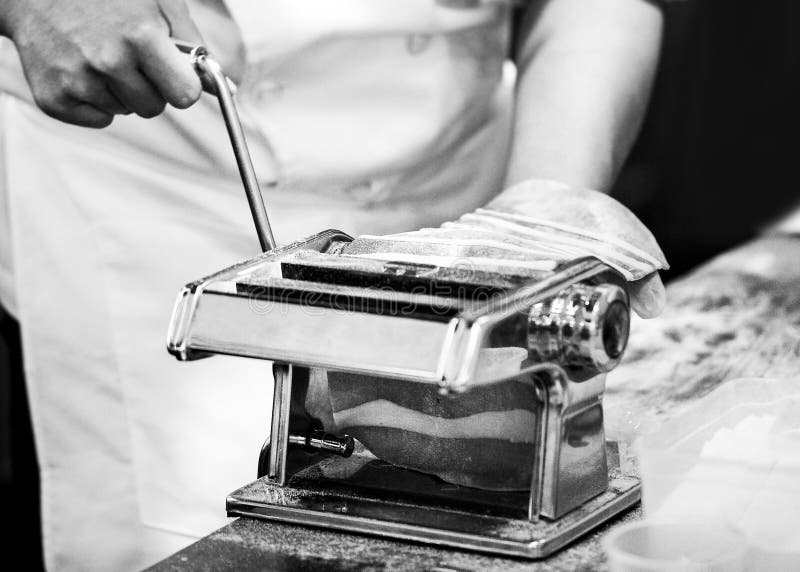 Chef Making Pasta with a Machine, Home Made Fresh Pasta Stock Photo ...