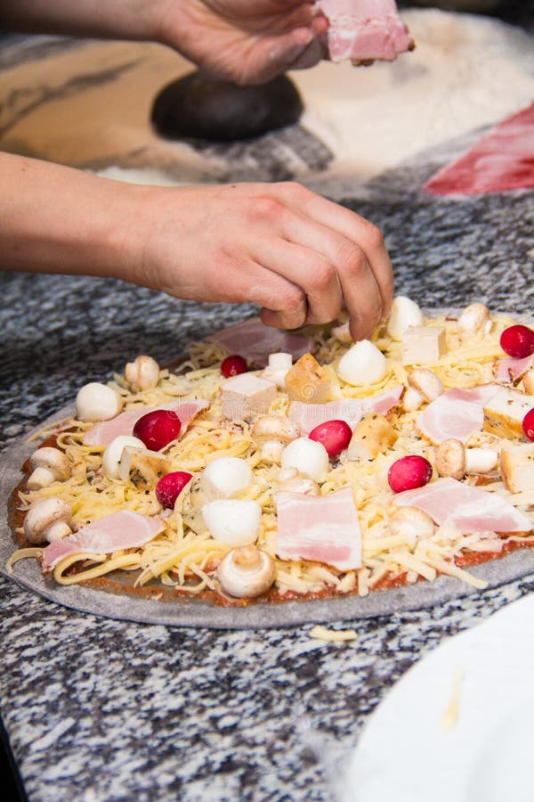 Chef Making a Pizza with Cheese in a Restaurant Stock Image - Image of ...
