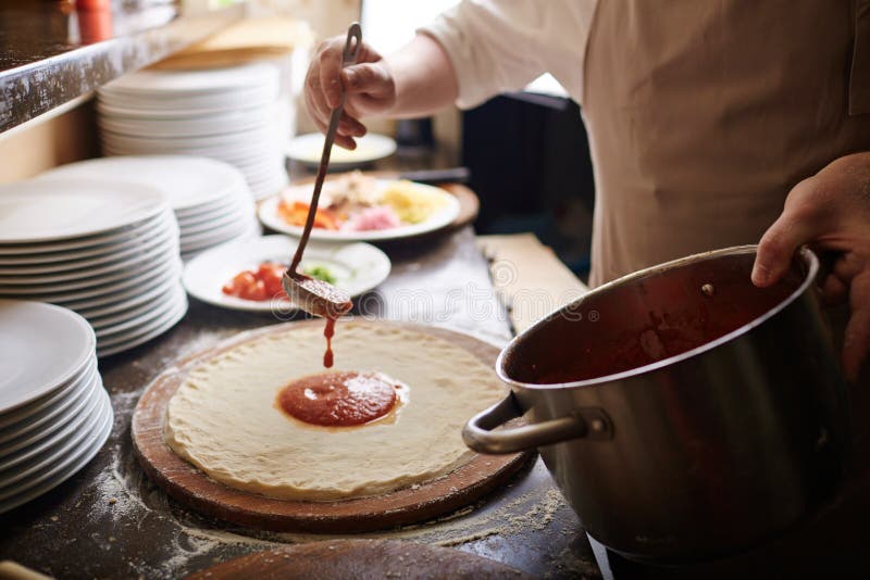 Chef making pizza stock image. Image of flatbread, pastry - 73593519