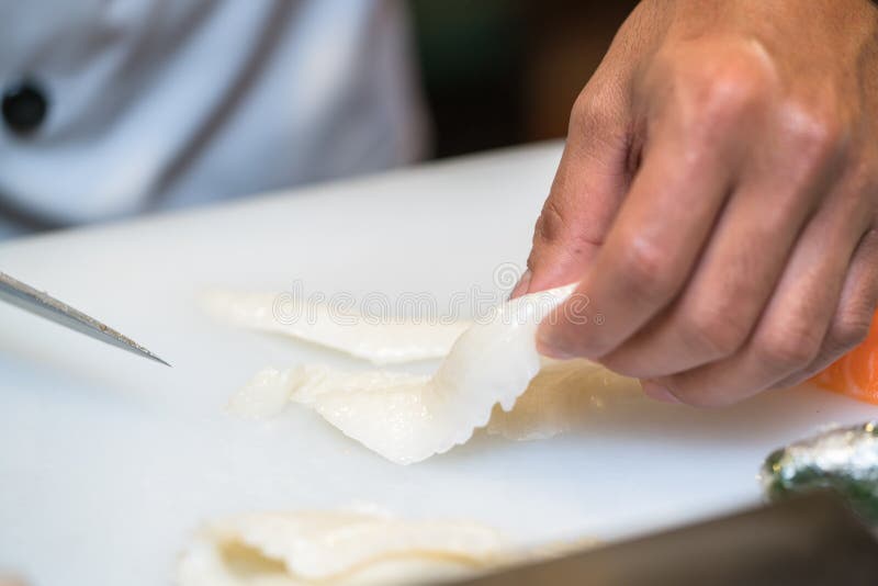 Chef Making Sashimi in the Kitchen Stock Photo - Image of food, male ...