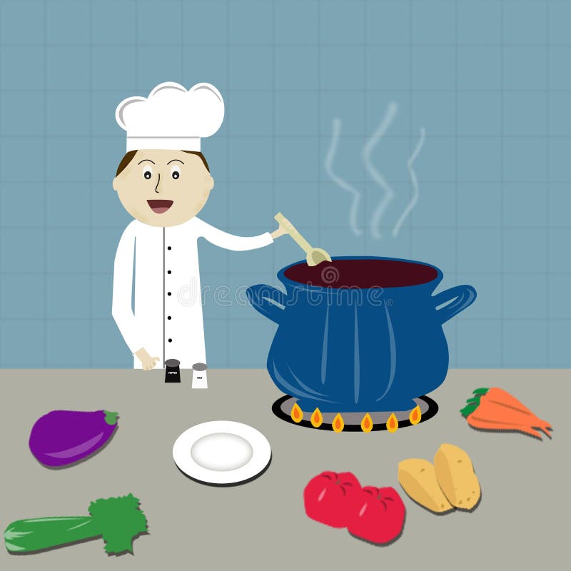 Chef Making Soup Illustration Stock Illustration - Illustration of chef ...