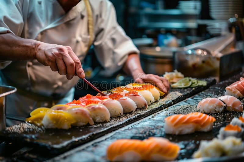 Chef Making Sushi in a Professional Kitchen, AI-generated. Stock Photo - Image of preparing ...