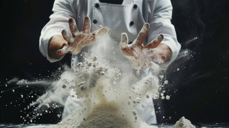 Chef Making White Flour Dust Explosion for Baking - Captured in Stop ...