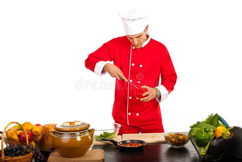 Chef male cutting pepper stock photo. Image of profession - 34436670
