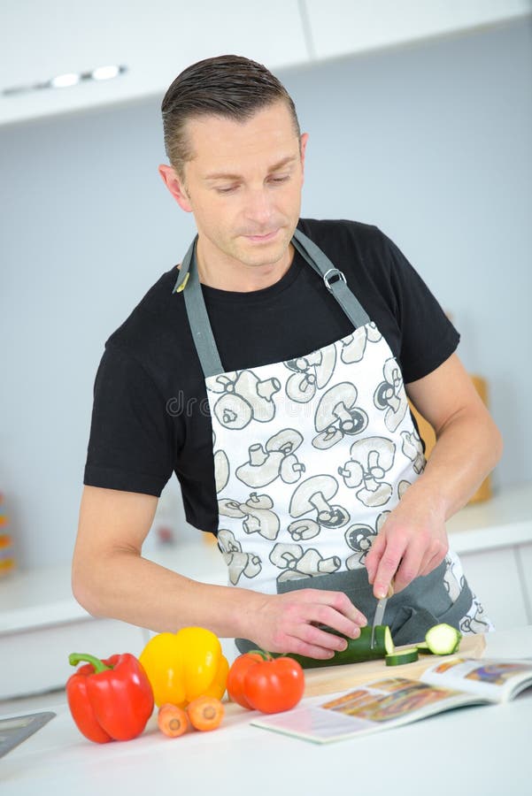 Chef Man Cooking in Kitchen Stock Image - Image of broccoli, supper ...