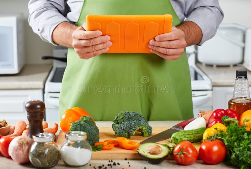Chef Man Cooking in the Kitchen. Stock Photo - Image of gourmet ...