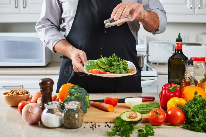 Chef Man Cooking in the Kitchen. Stock Photo - Image of black, diet ...