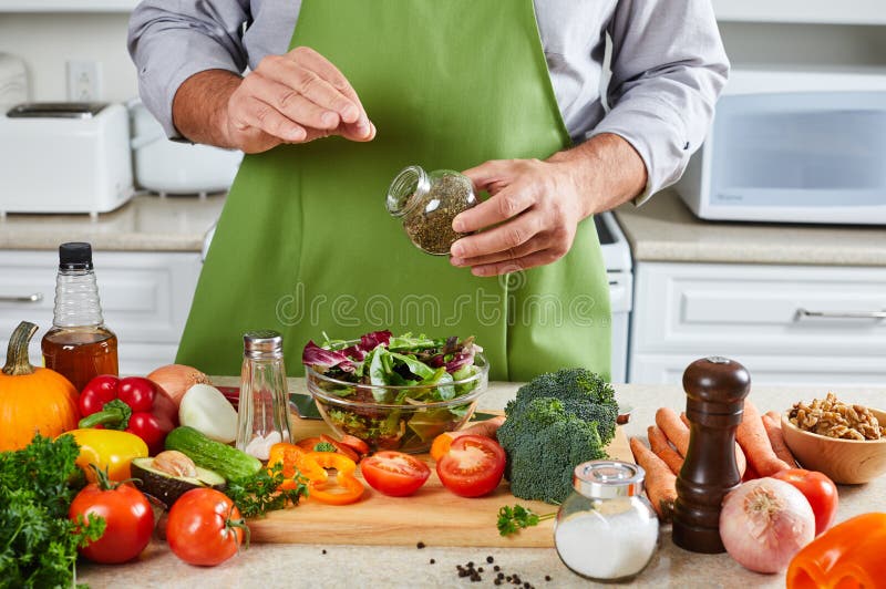 Chef Man Cooking in the Kitchen. Stock Image - Image of cutting, hands ...