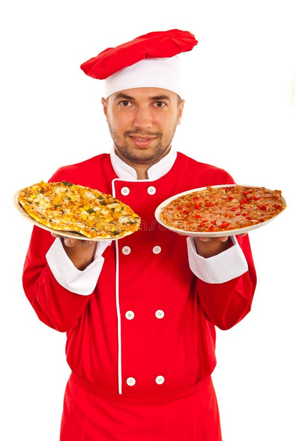 Man chef holding pizza stock photo. Image of fast, caucasian - 89775612