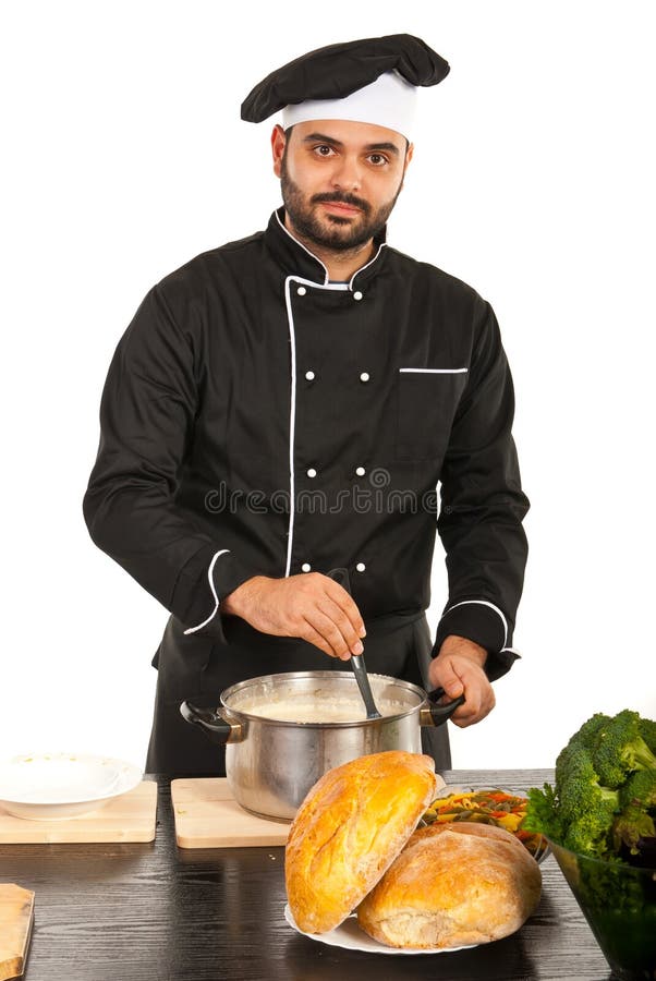 Chef Man with Pot with Soup Stock Photo - Image of cook, confident ...