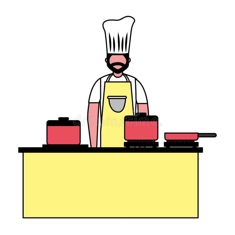 Chef Man with Utensils in the Kitchen Stock Illustration - Illustration ...