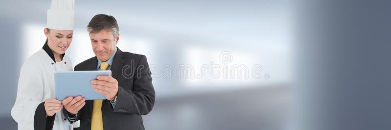 Chef Holding Laptop with Fresh Food Transition Stock Image - Image of ...