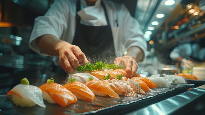 Chef Master at Traditional Japanese Omakase Stock Illustration ...