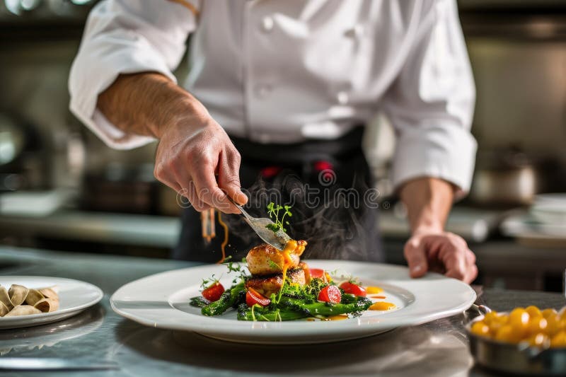 A Chef Masterfully Preparing a Fancy Gourmet Meal, AI Generated Stock ...