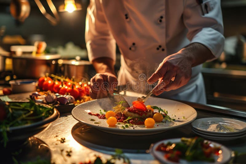 A Chef Masterfully Preparing a Fancy Gourmet Meal, AI Generated Stock ...