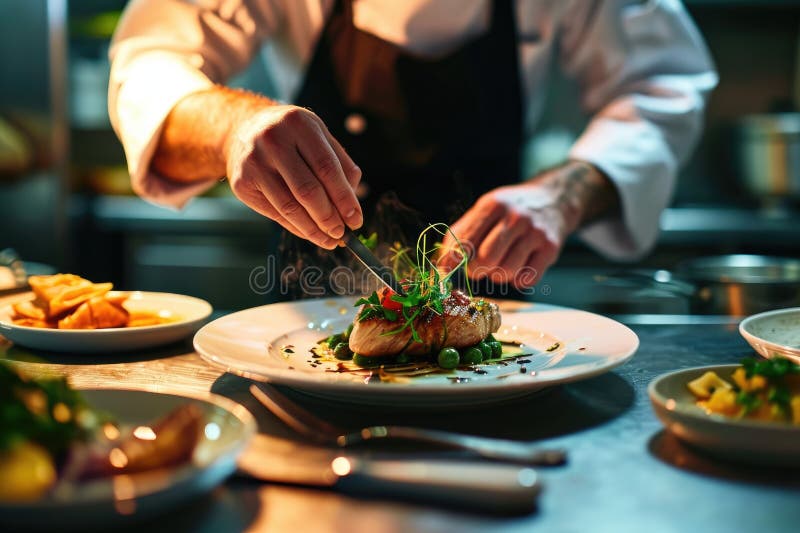 A Chef Masterfully Preparing a Fancy Gourmet Meal, AI Generated Stock ...