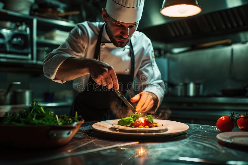 A Chef Masterfully Preparing a Fancy Gourmet Meal, AI Generated Stock ...