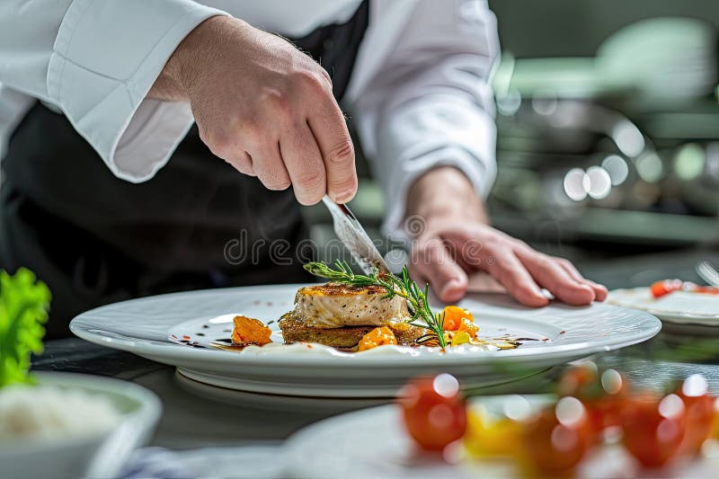 Chef Masterfully Preparing a Fancy Gourmet Meal Stock Photo - Image of ...