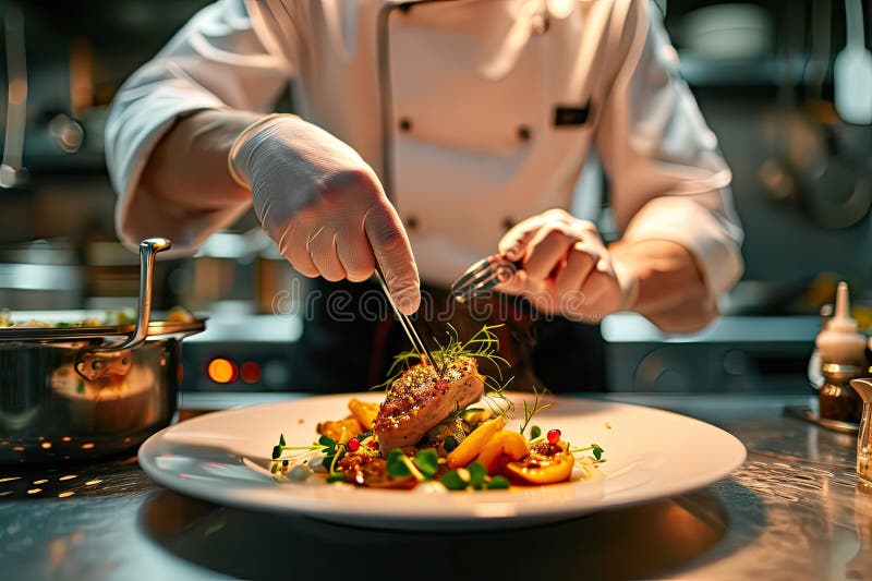 Chef Masterfully Preparing a Fancy Gourmet Meal Stock Image - Image of ...