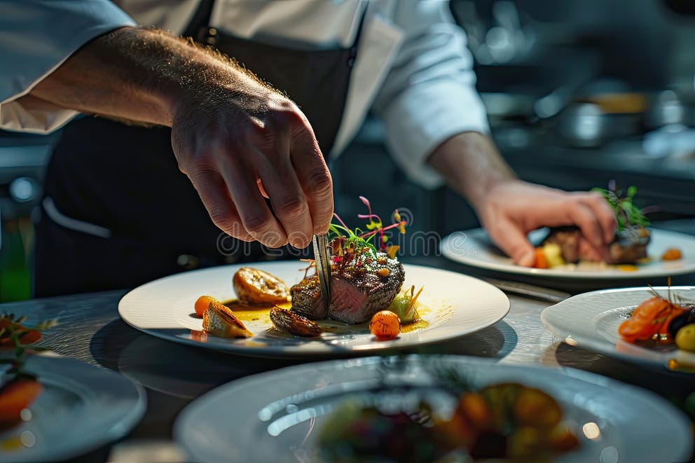 Chef Masterfully Preparing a Fancy Gourmet Meal Stock Image - Image of ...