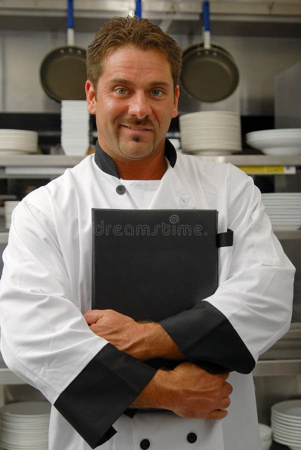Chef with menu stock image. Image of gourmet, hold, book - 13437307