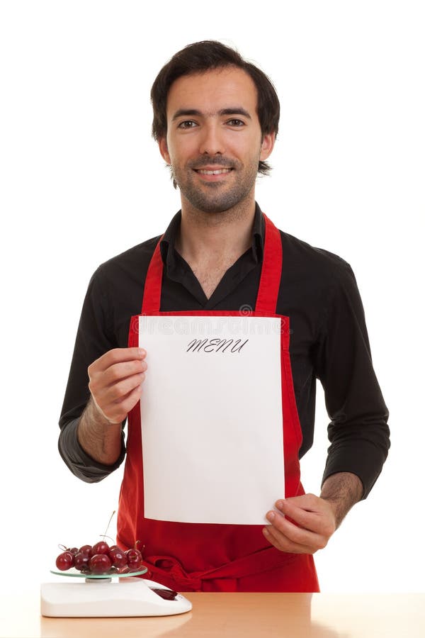 Chef holding menu stock image. Image of food, clothing - 14985141