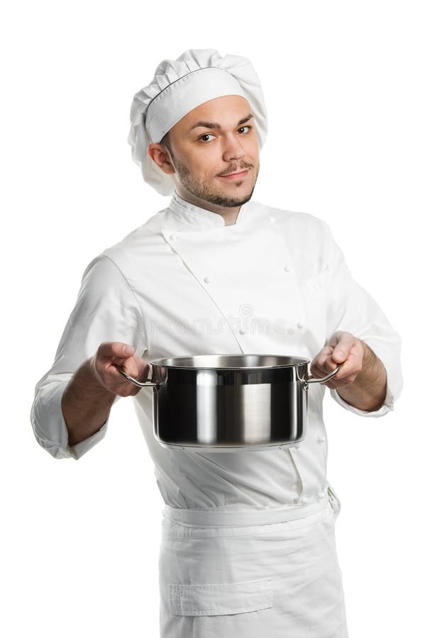 Chef with Metal Kitchen Pan Stock Photo - Image of chrome, worker: 19050362