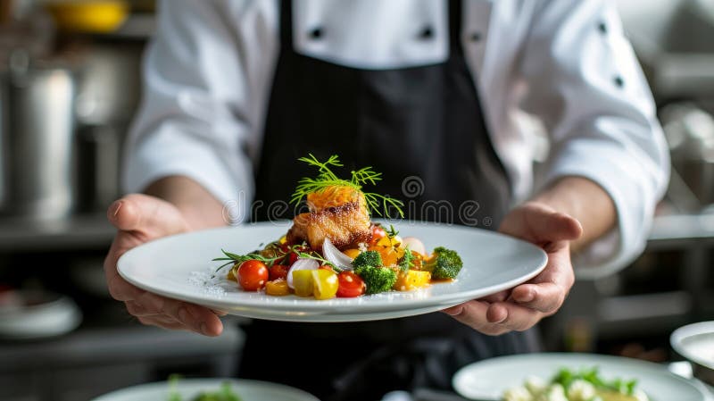 Chef Meticulously Plating a Sophisticated Dish in a Professional ...