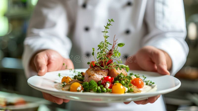 Chef Meticulously Plating a Sophisticated Dish in a Professional ...