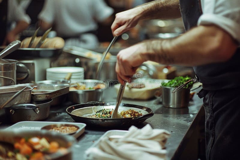 Chef Mixing in Dish at Work at Restaurant Stock Illustration ...