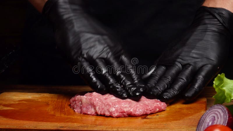 Chef Mixing Ground Beef and Shaping a Burger Patty Stock Video - Video ...