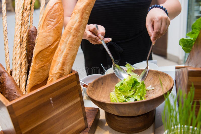 Chef Mixing Vegetables with Handmade Salad Dressing Stock Photo - Image ...