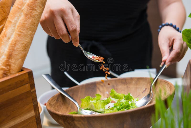 Chef Mixing Vegetables with Handmade Salad Dressing Stock Image - Image ...